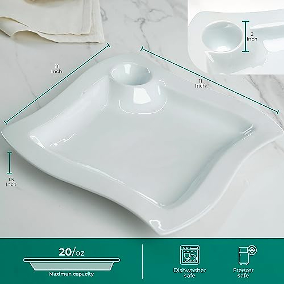 Il Bel Piatto 12-inch Premium Elegant Italian Porcelain Plates with Sauce Compartment - Premium Dining Plates Made in Italy (White, 4 Pieces)