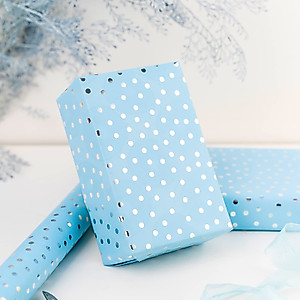 RUSPEPA Wrapping Paper Roll - Silver Foil Small Irregular Dots Baby Blue Background Design for Wedding, Birthday, Baby - shower, Congrats, and Holiday - 17 Inches X 32.8 Feet