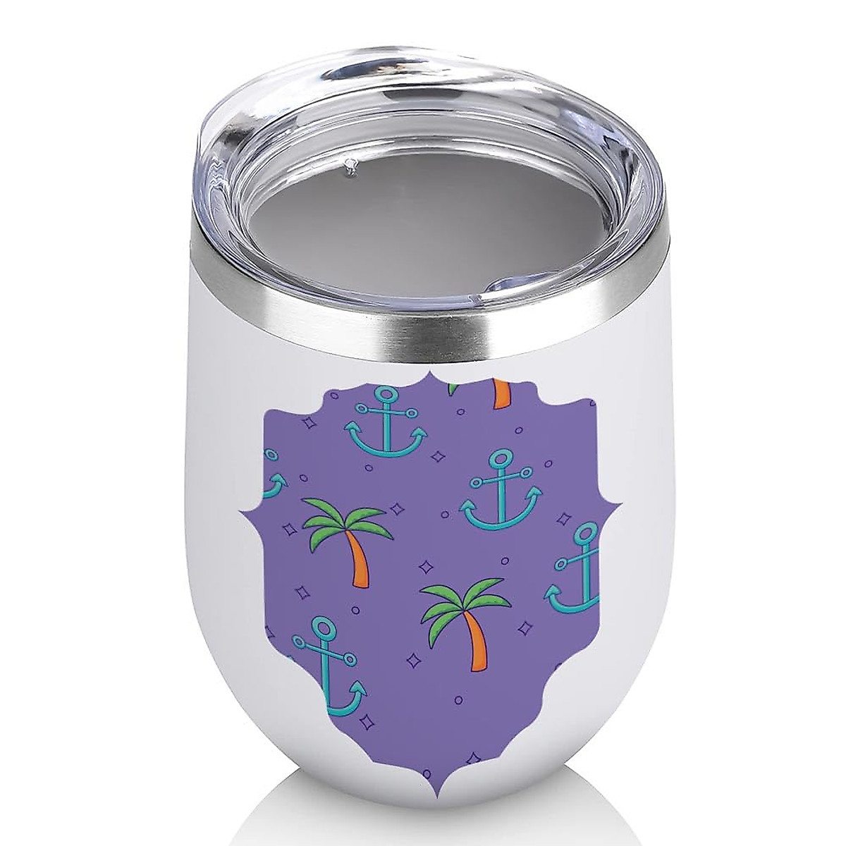 silichee 12 Oz Stainless Steel Wine Tumbler with Lid Anchor Tropical Palms Pattern Insulated Tumblers Vacuum Coffee Mugs for Hot and Cold Coffee,Wine,Drinks