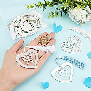 AHANDMAKER 8 Pcs Stainless Steel Bookmarks, Unique Heart Bookmark, Metal Hollow Bookmark with Tassels for Book Lovers Wedding Party Favors(4 Styles)