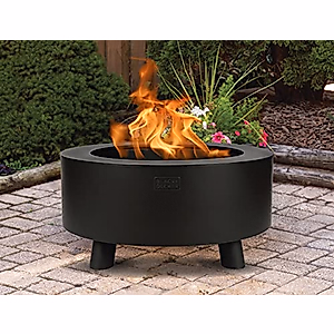 BLACK + DECKER 34" D Smokeless Wood Burning Steel Fire Pit Black Powder Coated Steel Fire Bowl Includes Poker