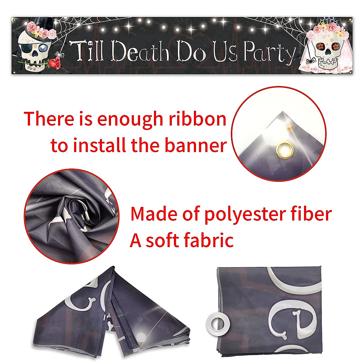 MELTELOT Large Halloween Till Death Do Us Part Banner,Skull Mr and Mrs Anniversary Valentines Birthday Party Decorations,Spooky Engagement Wedding Bridal Shower Lawn Sign Yard Sign Banner Backdrop