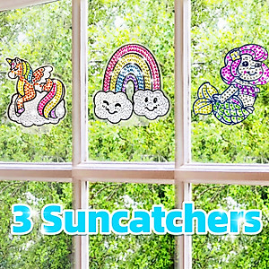 JOYIN Kids Diamond Art, Diamond Painting Kit with 18 Magical Stickers 3 Suncatchers 2 Keychains, Diamond Art for Kids, DIY Paint Arts Supplies, Craft Gift for Girls