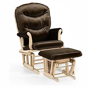 Dutailier Adele 3193 Wooden Glider Multiposition-Lock Recline with Ottoman, Natural/Velvet Chocolate