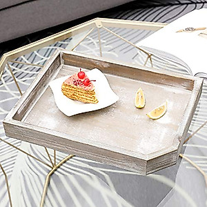 Liry Products Vintage Gray Rustic Torched Distressed Wood Food Serving Tray Breakfast Coffee Office Desktop Document Holder Home Kitchen