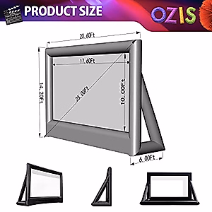 OZIS 25Ft Inflatable Outdoor and Indoor Movie Projector Screen - Blow up Mega Cinema Theater Projector Screen with 450W Blower - Supports Front and Rear Projection - for Backyard Party Barbecue Travel