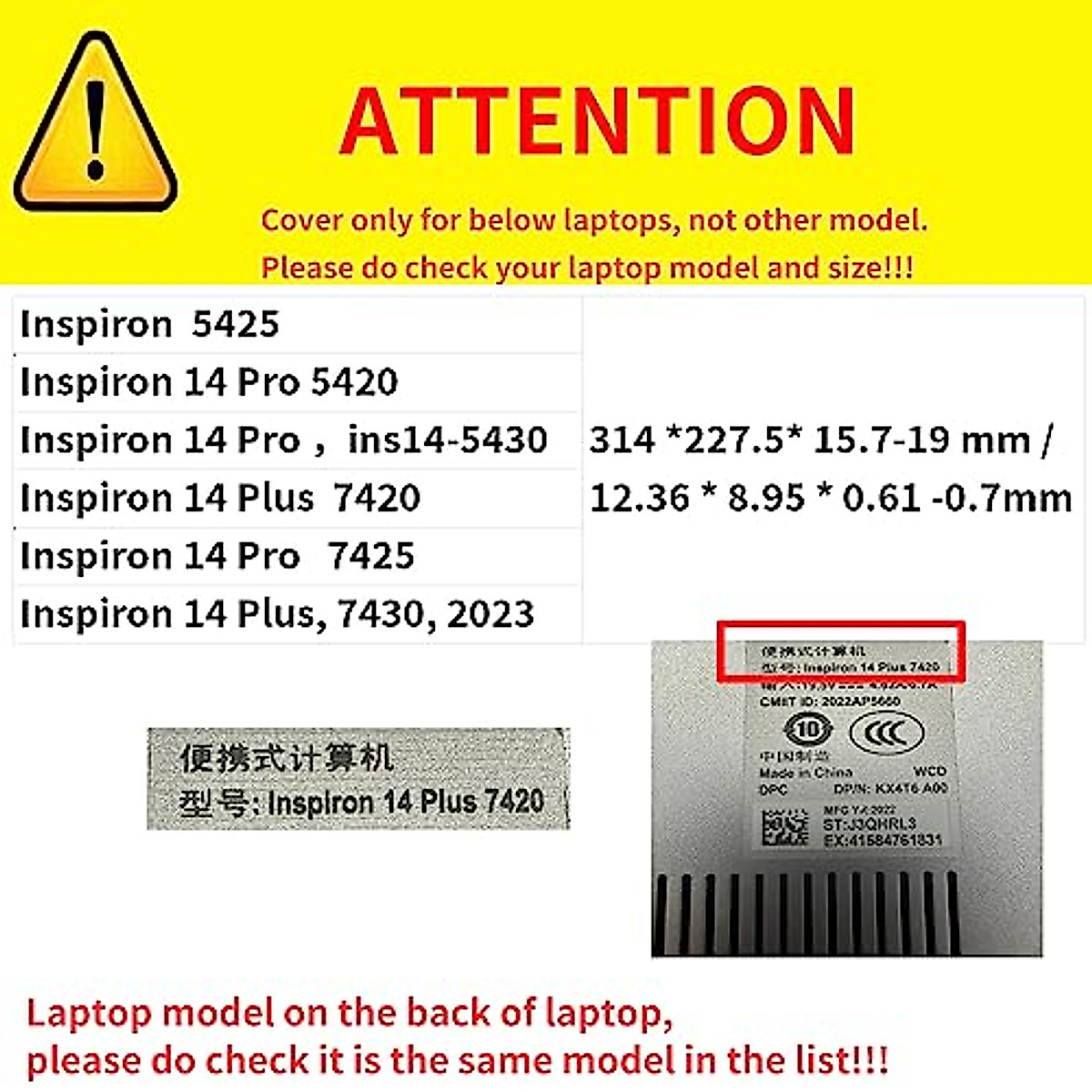 forubar Laptop Case Cover for Dell Inspiron 14 Plus 7430 7420 & Inspiron 14 Pro 5430 5420 7425 5425 [Not Other Models] Notebook Sleeve Computer Bag Protective PU Leather Shell (black)