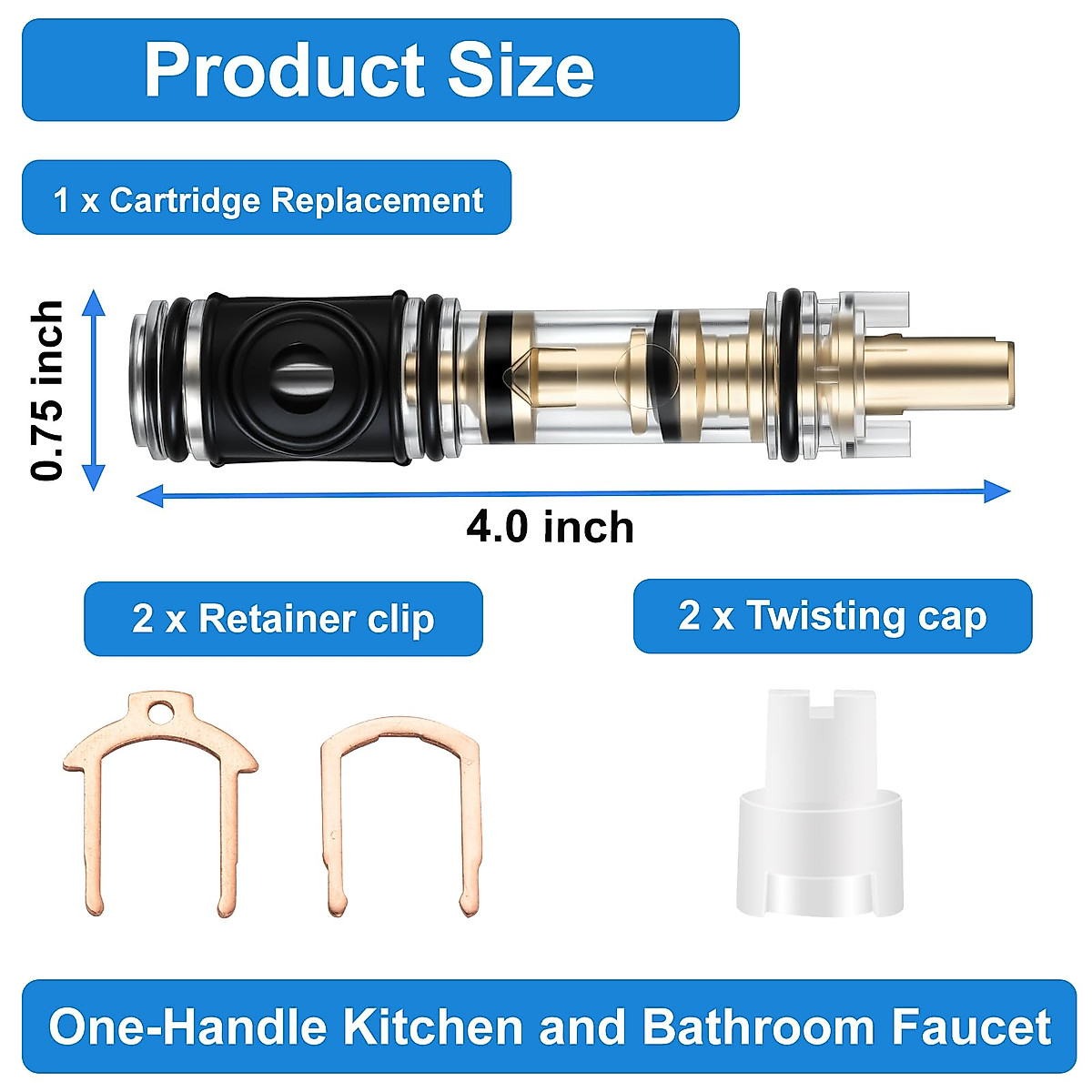 Dual Seal 1225 Replacement Cartridge, Compatible with Moen 1225 1225B, One Handle Kitchen and Bathroom Faucet Cartridge Replacement, for Single Handle Faucet/Showers, Brass