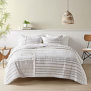 INK+IVY Salar Cotton Quilt Set - Stripe Patchwork Design with Fringe Trim Accent, Prewashed Coverlet, All Season, Breathable and Lightweight Cover, Cozy Summer Blanket, King/Cal King Natural 3 Piece
