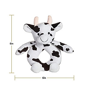 Apricot Lamb Baby Cow Soft Rattle Toy, Plush Stuffed Animal for Newborn Soft Hand Grip Shaker Over 0 Months (Cow, 6 Inches)