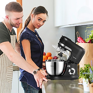 BONISO Stand Mixer,6.5-QT 800W 6-Speed Tilt-Head Food Mixer, Kitchen Electric Mixer with Dough Hook, Wire Whip & Beater