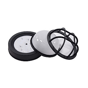 CORAMDEO Outdoor 8” Round LED Nautical Bulkhead Light, Flush Mount for Wall or Ceiling, Wet Location, 75W of Light, 900 Lumens, 3K, Black Cast Aluminum with Frosted Glass Lens