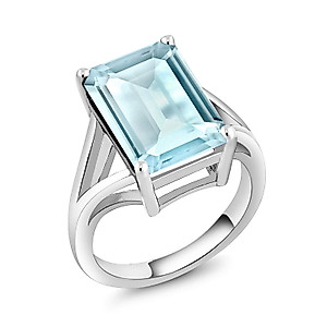 Gem Stone King 925 Sterling Silver Sky Blue Topaz Solitaire Ring For Women (8.70 Cttw, Emerald Cut 14X10MM Gemstone Birthstone, Available In Size 5, 6, 7, 8, 9)