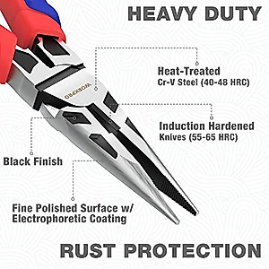 WORKPRO Premium 8” Needle Nose Pliers, Paper Clamp Precision, Heavy-Duty CRV Steel, Large Soft Grip with Wire Cutter, Long Nose Cutting Pliers, W031269