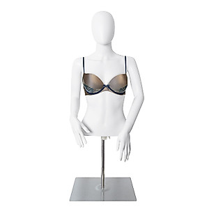 SHAREWIN Mannequin Torso with Stand Female Half Body Dress Form Plastic Detachable Manikin Stand Height 30”-46” High Stability Metal Base, White (Female)