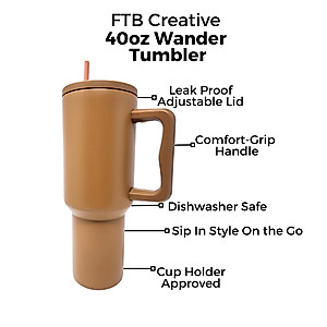 FTB Creative, Wander 40oz Tumbler, Double Wall Stainless Steel, with Lid and Straw (Almond Butter)