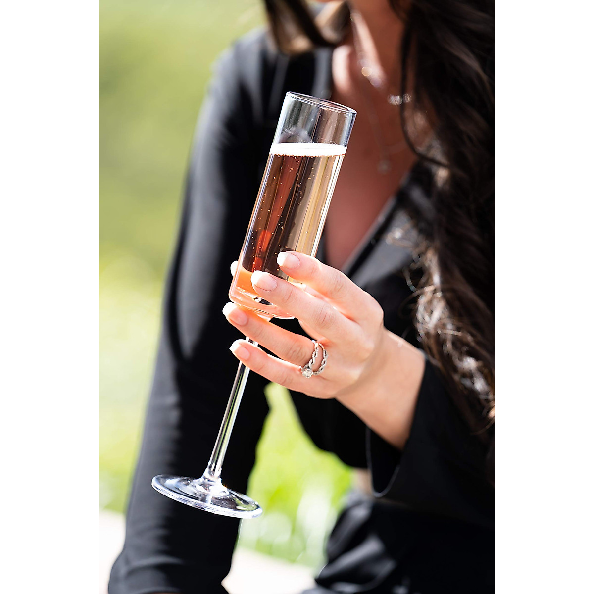 Aspen & Birch - Modern Champagne Flutes Set of 6 - Champagne Glasses - Mimosa Glasses, Crystal Stemware, Clear, 6 oz, Hand Blown Glass Champagne Flutes - Hand Crafted by Artisans