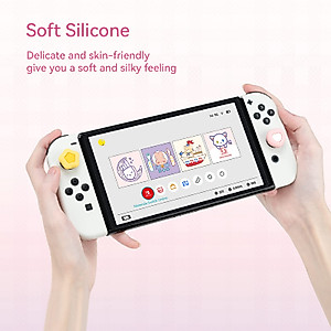 GeekShare Cute Silicone Joycon Thumb Grip Caps, Joystick Cover Compatible with Nintendo Switch/OLED/Switch Lite,4PCS - Cream Heart