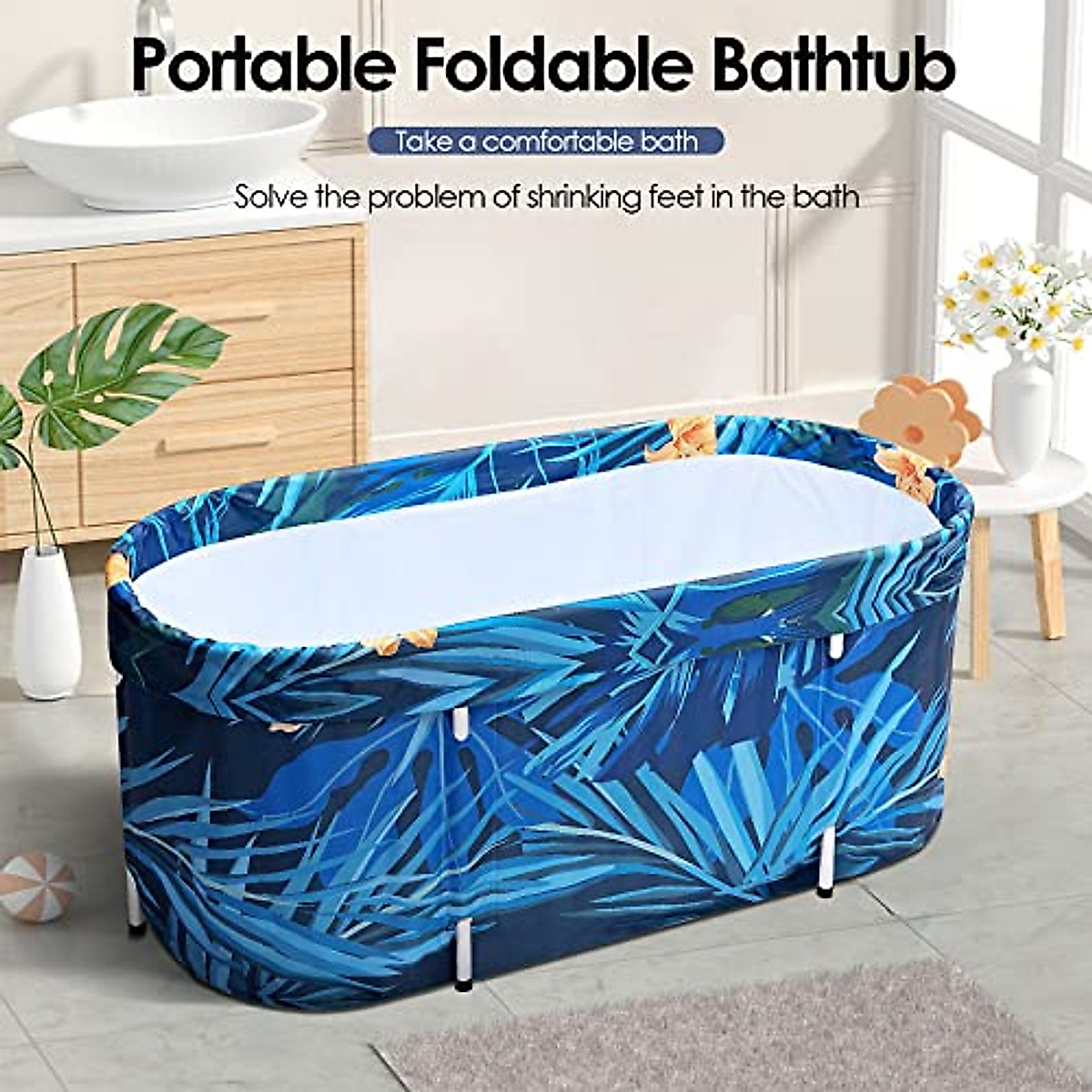 AellerSen Portable Bathtubs, Foldable Soaking Bathing Tub for Adults, Oval Bathtubs for Showers, with Thick Insulation Foam to Keep The Temperature (Blue)