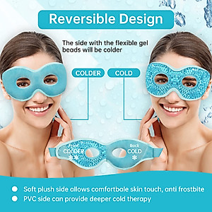 2 PCS Ice Eye Mask Reusable Ice Pack for Eyes,Hot Cold Compress Gel Bead Cooling Eye Mask with Eye Hole for Puffiness/Dark Circles/Eye Bags/Dry Eyes/Headaches/Migraines/Stress Relief (Blue)