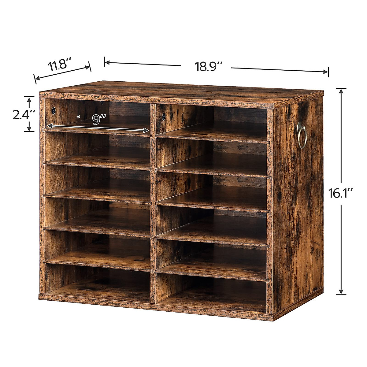 HOOBRO Literature Organizers, 12 Compartments Office Mailbox with Adjustable Shelves, Wood Countertop Literature Sorter for Office, Home, Classroom, Mailrooms Organization Rustic Brown FG12WF01