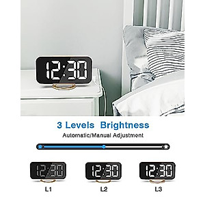 Digital Alarm Clock,7 in LED Mirrored Clocks Large Display,with 2 USB Charger Ports,Auto Dim,Night Mode,Modern Desktop Electronic Clocks for Bedroom Home Office Decor - Gold