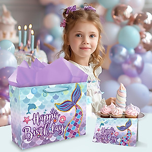 MDCGFOD 13" Large Birthday Gift Bag with Tissue Paper and Card, Birthday Gift Bag for Kids, Happy Birthday Gift Set for Birthday Theme Party Favors Supplities Baby Showers Shoppings Bag