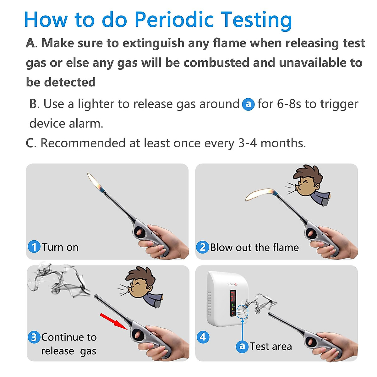 Techamor Y401 Natural Propane Gas Detector, Home Gas Alarm and Monitor, Leak Alarm for LNG, LPG, Methane, Coal Gas Detection in Kitchen, Home, Camper (1, White)