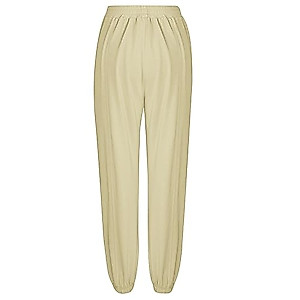 Womens Harem Pants Drawstring Elastic Waist Cuff Leg Casual Sweatpant Solid Color Loose Fit Fitness Trouser with Pockets