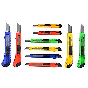 eZthings® 10 Heavy Duty Box Cutters Openers Utility Knives with Snap Off Blades (Variety Knife Set)