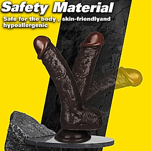 XINBALE Realistic Dildos, 7.3 Inch Dildo with Suction Cup for Hands-Free Play, Flexible Cock with Curved Shaft and Balls for Vaginal G-spot and Anal Play, Adult Sex Toy for Male & Female Brown