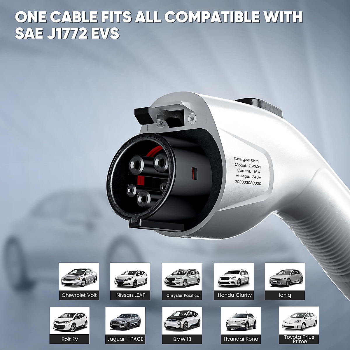 EV101 Portable EV Charger Level 1+2, 8/10/13/16 Amp Adjustable Electric Car Charger, 110V-240V 3.5KW 20 ft Plug-in Hybrid EV Charger