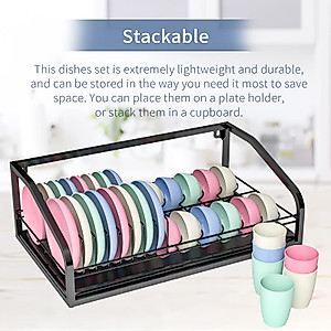 Wheat Straw Dinnerware Sets of 4 (16 Pieces), Dinner Plates, Dessert Plate, Cereal Bowls, Kids Cups, Microwave Dishwasher Safe, Lightweight, Unbreakable Dishes for Kitchen, Camping, RV