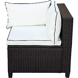 GAOPAN 7 Piece Garden Outdoor Modular Wicker Furniture Set, Sectional Rattan Sofa Patio Lounge & Deep Seating Conversation Furnishings with Cushions,Accent Pillows & Coffee Table, White+Black