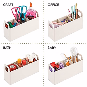 mDesign Divided Plastic Beauty Organizer Bin w/Handles for Bathroom Drawers, Vanity, or Countertops, Storage for Makeup Brushes, Palettes, Blush, Concealers - Lumiere Collection - 2 Pack, Cream/Beige