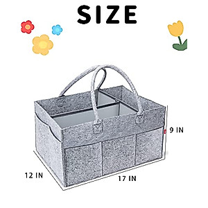 YaKuss Baby Diaper Caddy Organizer for Boy-Baby Car Organizer, Felt Fabric Baby Basket, Changing Table Diaper Storage Caddy, Portable Tote Bag for Baby Diapers and Wipes -Large (1.0 Grey)