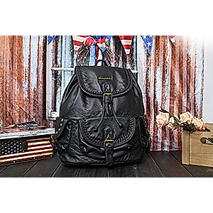 Montana West Backpack Purse for Women Soft Washed Leather Drawstring Casual Travel Large Backpacks, MWC-043BK