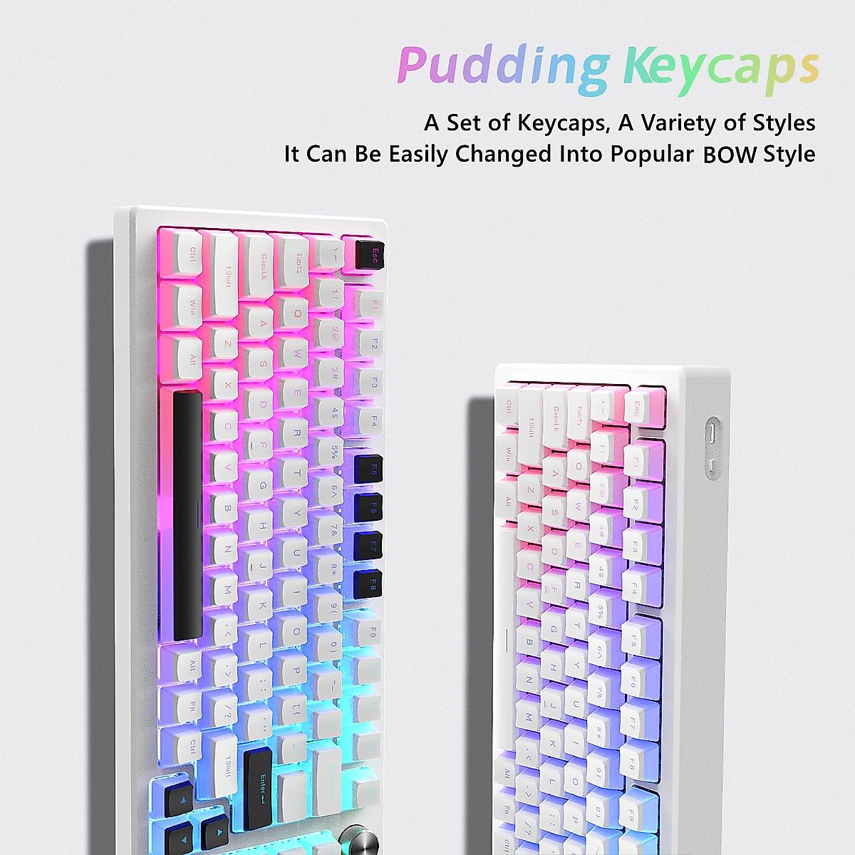 Womier Pudding Keycaps, PBT Keycaps 165 Keys Set Custom Keycap Set, Shine Through Keycaps OEM Profile, Universal Compatiability for 100%, 75%, 65%, 60% Keyboard-White