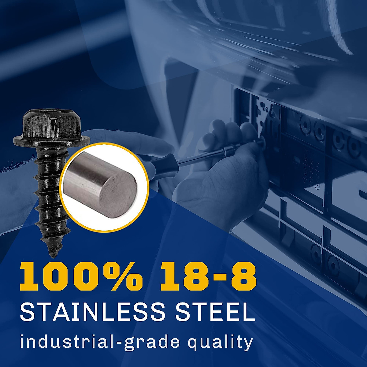 Black License Plate Screws, Rustproof 18-8 Stainless Steel, Black Oxide Finish Applied in The USA by Makers Bolt (Pack of 4)