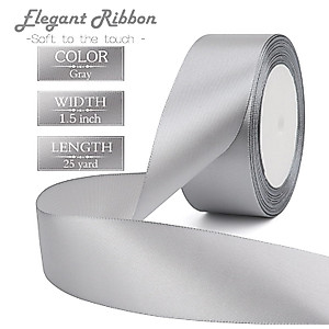 RIUNBB Gray Solid Satin Ribbon 1-1/2 Inch 25 Yards Solid Polyester Fabric Ribbon for Gift Wrapping Wedding Christmas Baby Shower Birthday Party Decoration Handmade Immortal Flower Craft