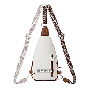 BOSTANTEN Sling Bag Cross Body Bag Trendy Leather Crossbody Purse Chest Bag with Adjustable Guitar Strap for Travel, Beige