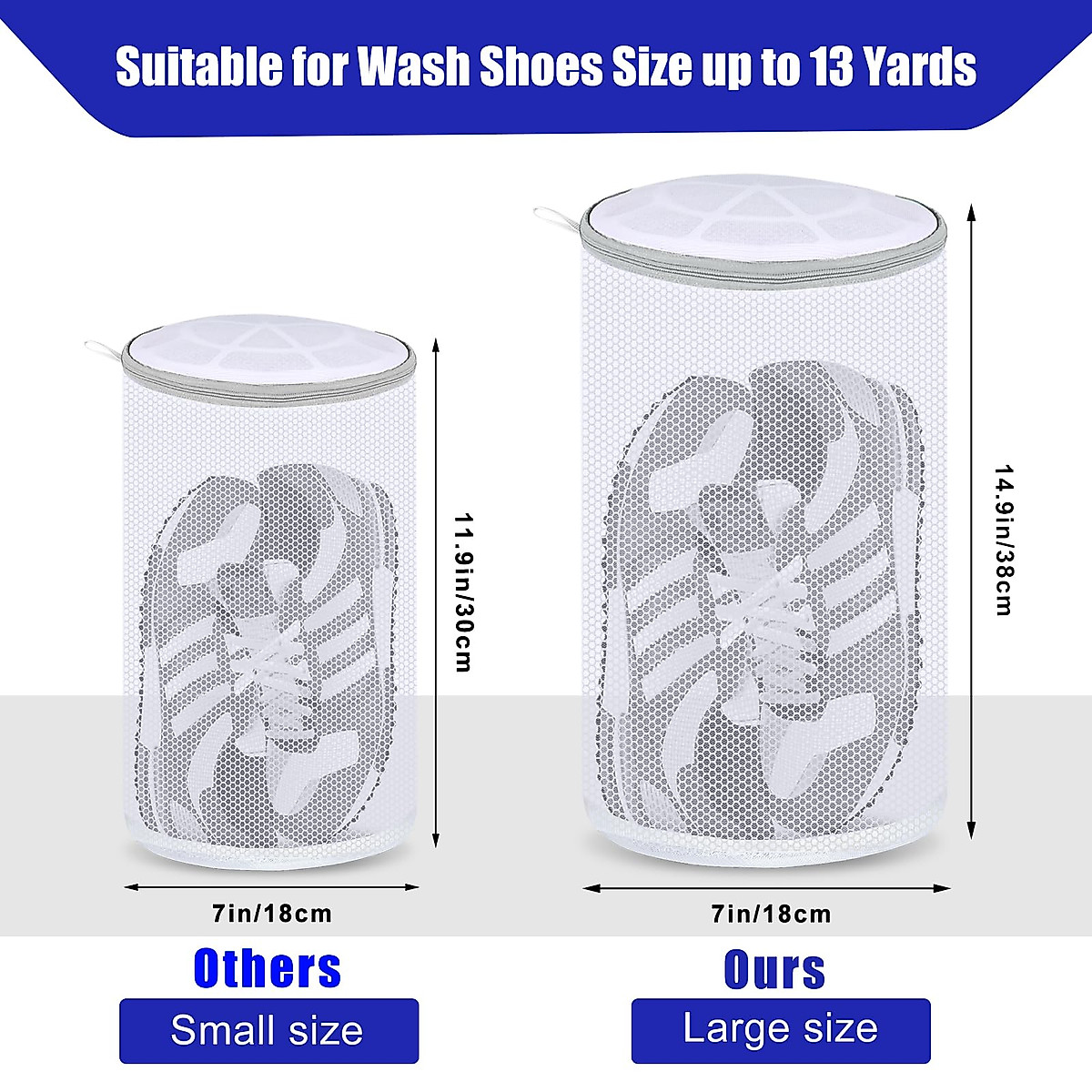 KBXTXM Shoes Washing Bags,Sneaker Bag for Washing Machine,Shoe Bag for Washing Machine,Anti-Open Zipper,Large Size, Size Up 13 Yards Shoes Bags(2Pack)