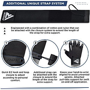 RDX Weight Lifting Gloves, Additional Stretchable Long Wrist Support, Full Palm Grip, Men Women Fitness HIIT Workout, Bodybuilding Powerlifting Strength Training Cycling Exercise Home Gym Equipment