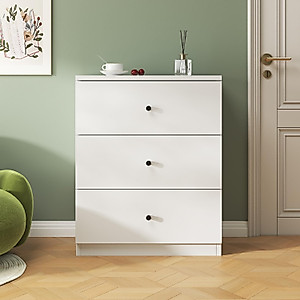 Modern 3 Drawer Dresser for Bedroom, Tall Nightstand with Conical Handles, Wood Chest of Drawers with Storage for Closet, Small Cabinet Bedside for Living Room, White
