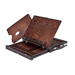 KINGART Solid Adjustable Wood Desk Table Easel with Storage Drawer, Paint Palette, Beechwood - Portable Solid Wooden Artist Easel Top Board - Canvas Painting, Drawing Book Stand
