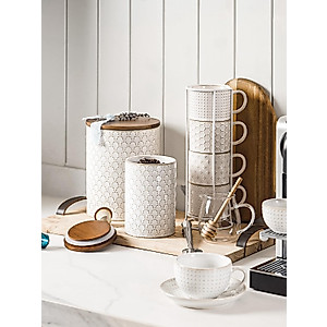 LE TAUCI Food Storage Containers with Airtight Lids, 78/25 oz Ceramic Flour and Sugar Canisters Sets, Embossed Large Jars for Pasta, Oats, Coffee Bean, Cookies, Rice, Grains, Tea - Set of 2, Fireworks