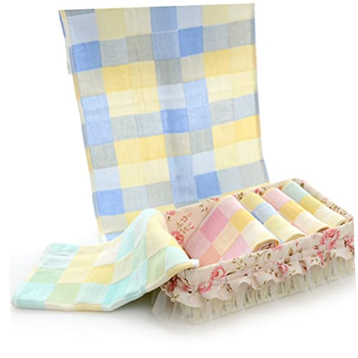 Alipis 6pcs Turkish Towel Blue Hand Towels Checkered Hand Towels Face Wash Cloth Decorative Hand Towel Plaid Dishcloth Scarf Face Towel Bath Towel Small Kid Towel Cotton Square Towel Baby