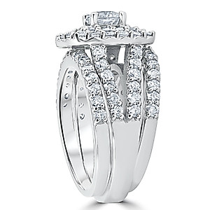 3 ct Diamond Engagement Wedding Cushion Halo Ring Set 10k White Gold - Size 5.5