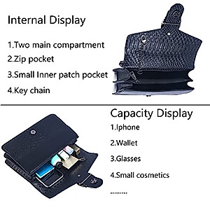 Leather Shoulder Bag Chain Purse for Women - Fashion Crossbody Bags Vintage Snake Print Underarm Bag Square Satchel Clutch Handbag(Black)