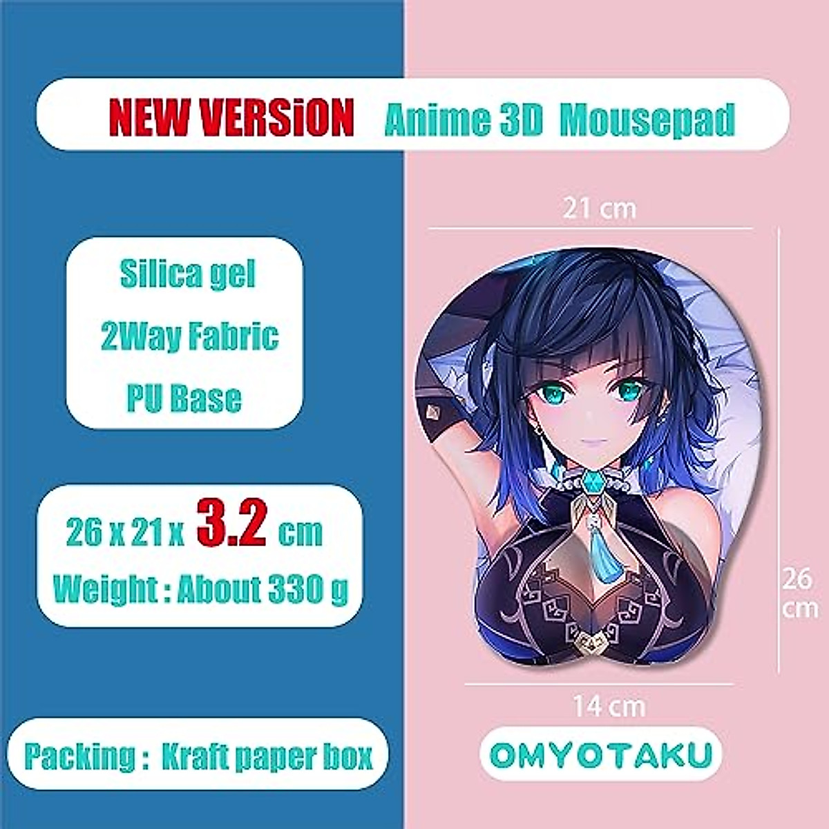 Yelan 3D Anime Mousepads, Genshin Impact Silicone Gel Wrist Ergonomics Gaming Mice Mat, Comic Wrist Rest Support Oppai Mouse Pad (YeLan a)